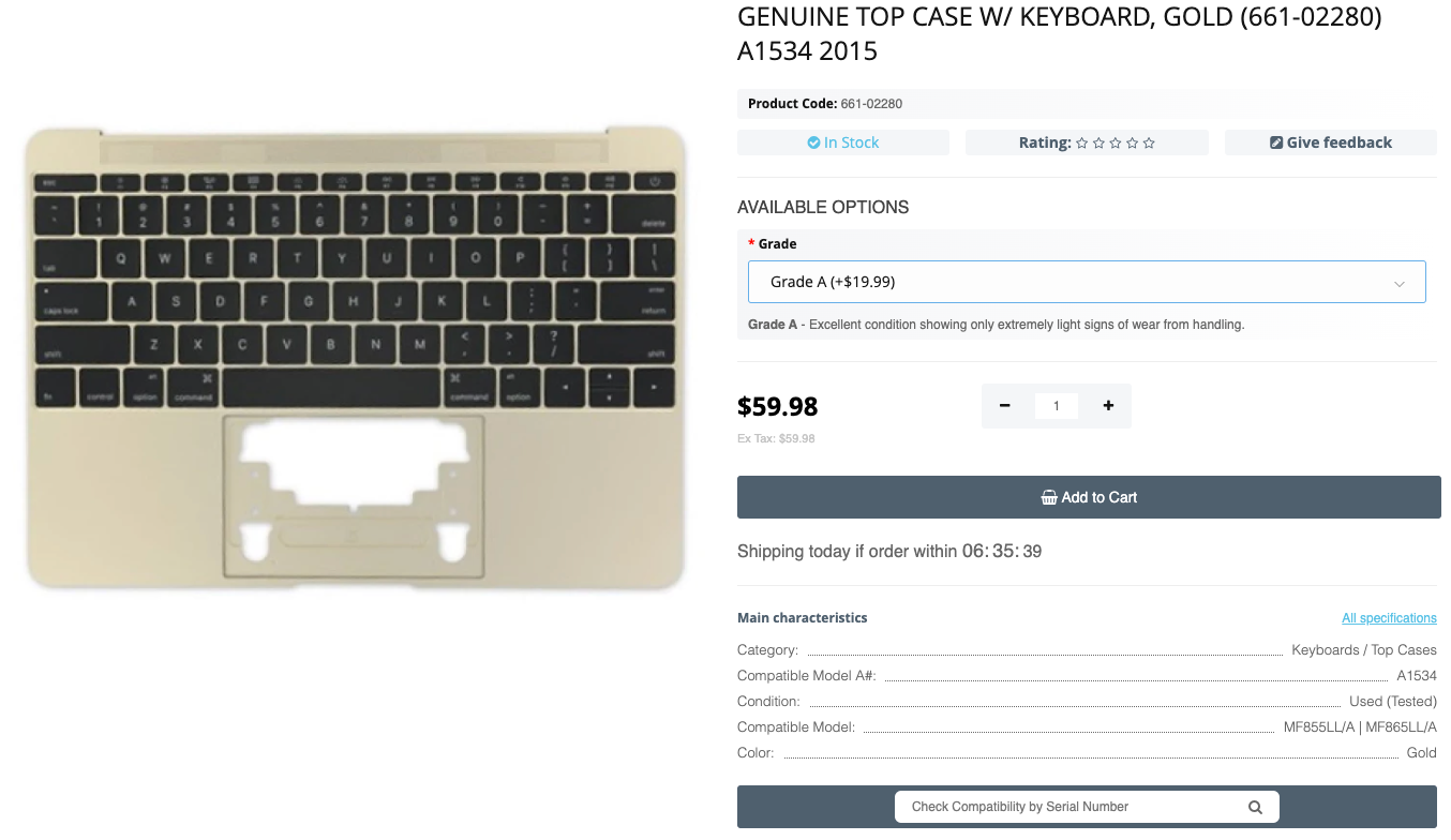 MacBook A1534 Keyboard (Upper Case) Replacement - TechToro.io