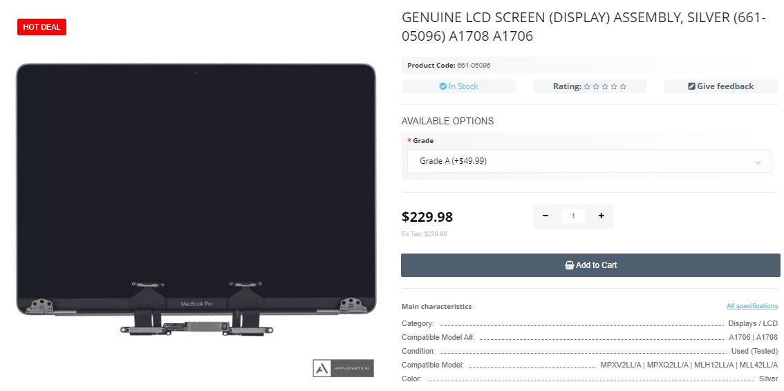 MacBook Pro 13 A1708 2017 Display Assembly Replacement - TechToro.io